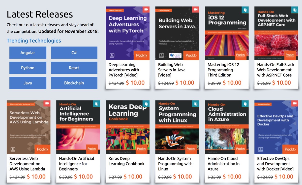PacktPublishingのセールで技術書各種が10ドル - テストウフ